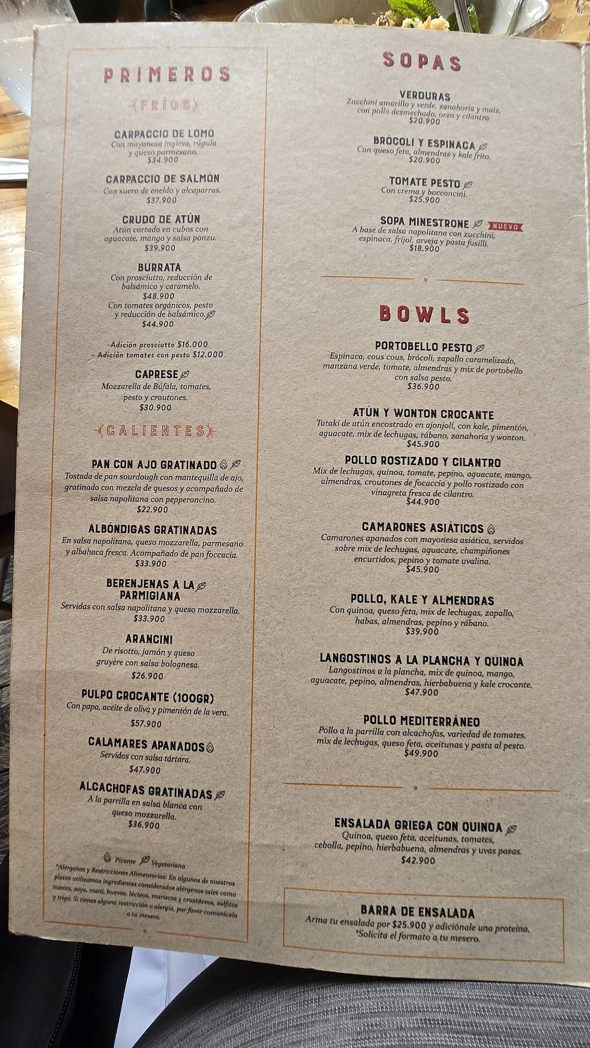 Carta del restaurante Semolina 109, Bogotá, Cl. 109 #17-63