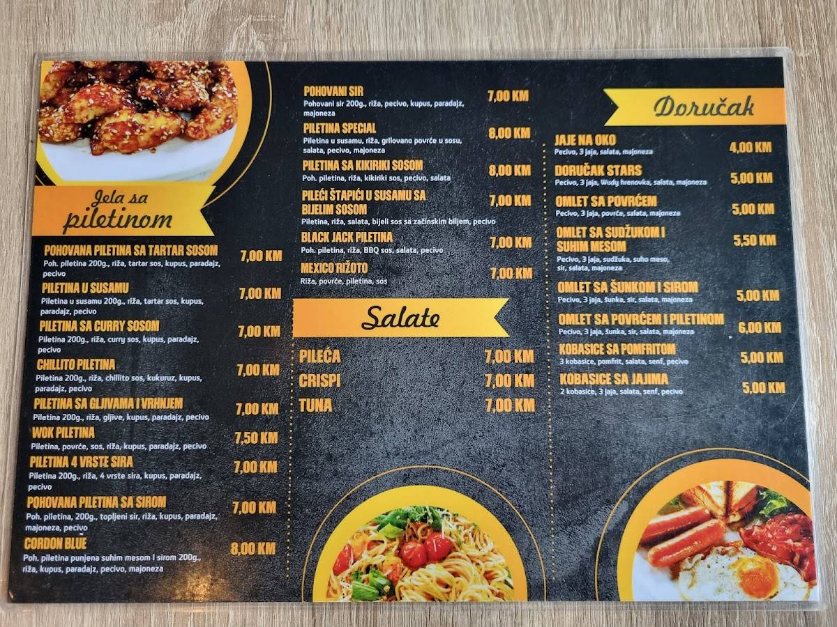 Menu at Sendvič bar STARS, Bosnia and Herzegovina