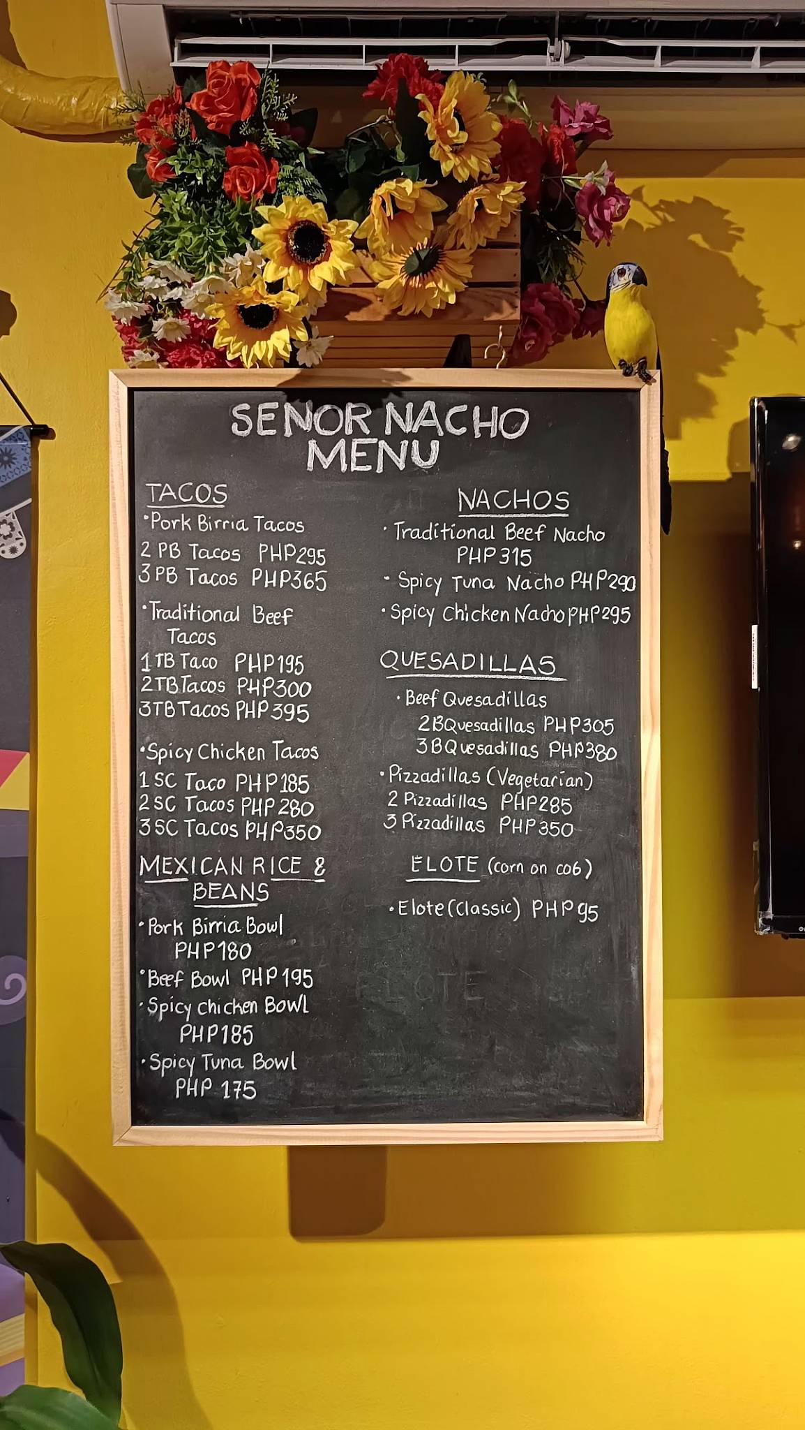 Carta del restaurante Señor Nacho, Dávao