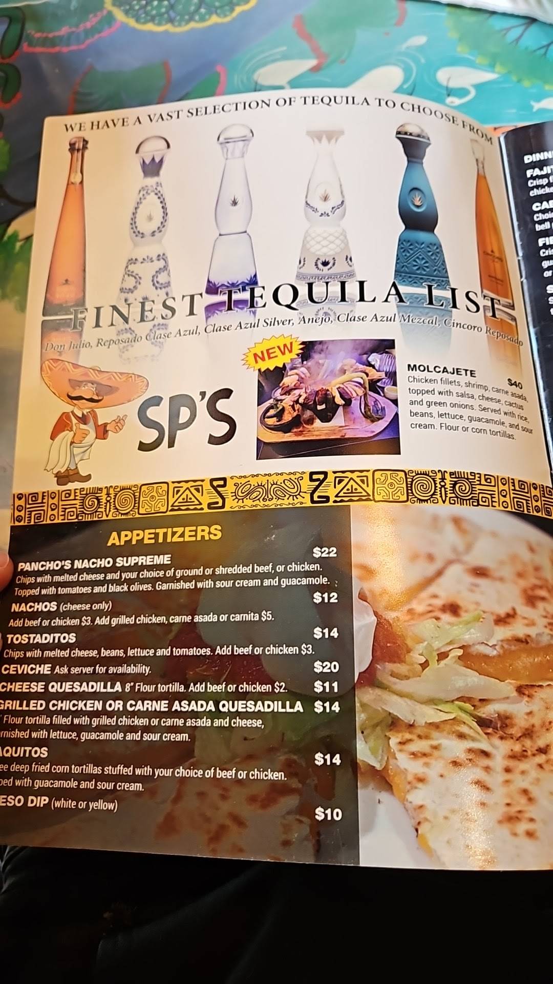 Menu at Señor Panchos restaurant, Soldotna