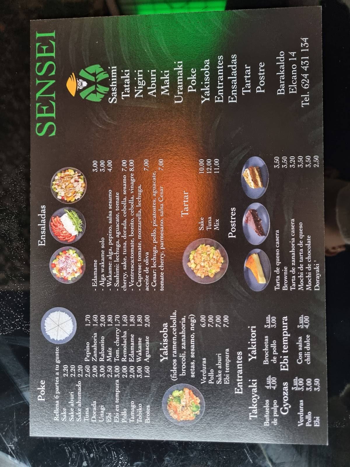 Menu at Sensei - sushi bar + take away, Barakaldo