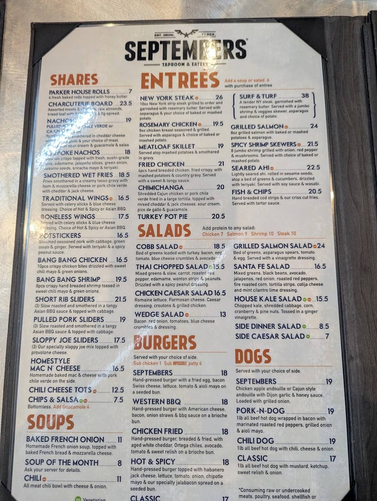 Menu at Septembers Taproom & Eatery - Redlands pub & bar, Redlands