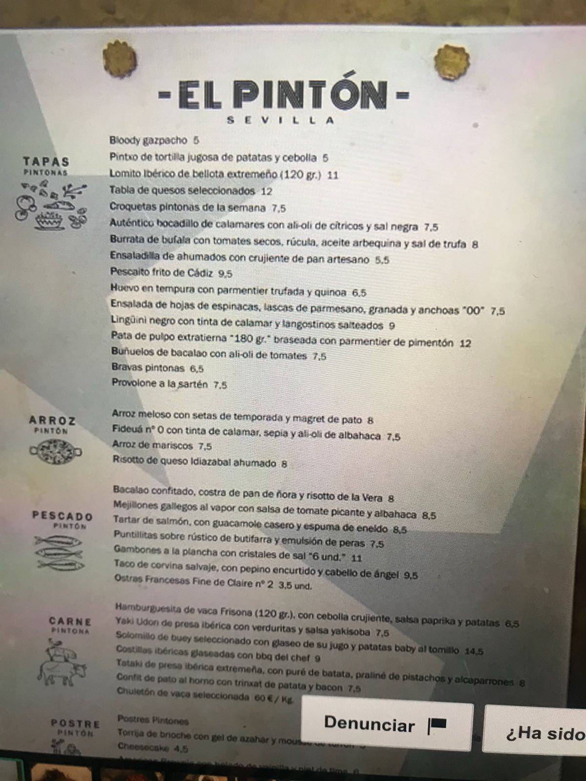 Menu at Restaurante El Pintón, Seville