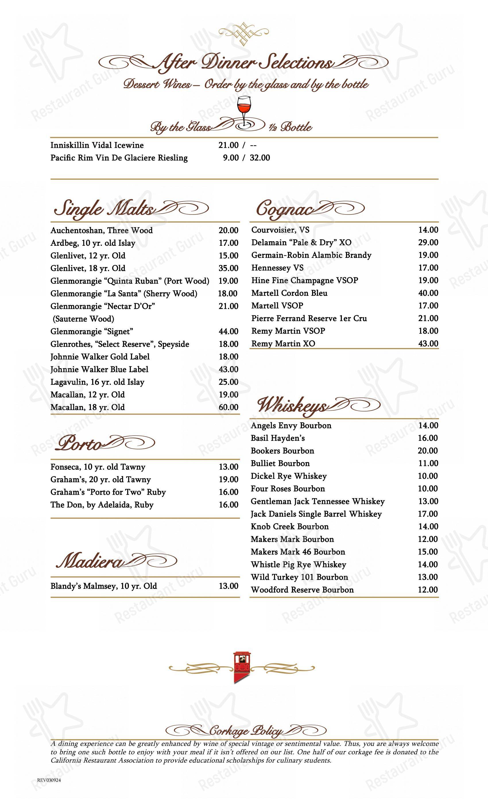 Menu at Shadowbrook Restaurant, Capitola