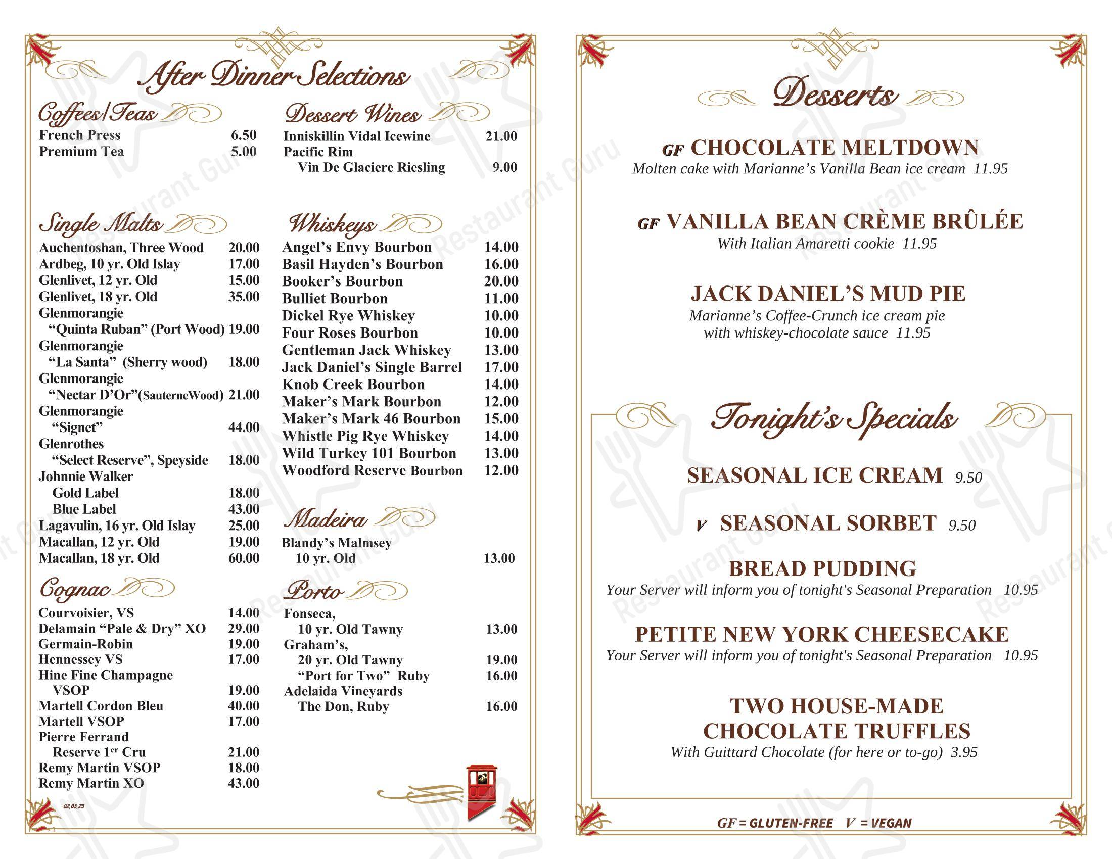 Menu at Shadowbrook Restaurant, Capitola