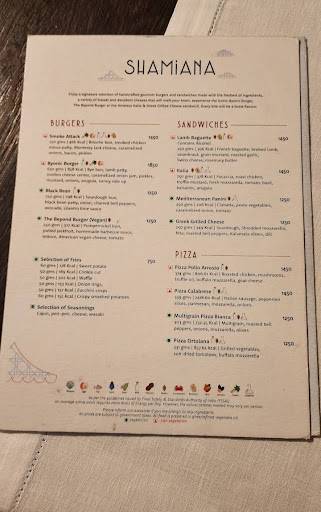 Menu at Shamiana, Mumbai, The Taj Mahal Palace Hotel