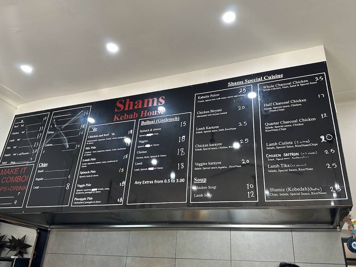 Menu at Shams Afghan Kebab House restaurant, Hamilton