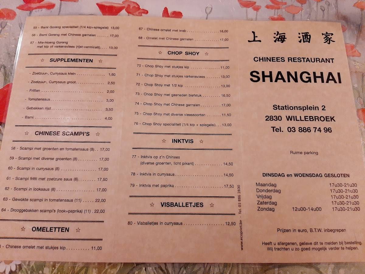 Menu at Shangaï, Willebroek