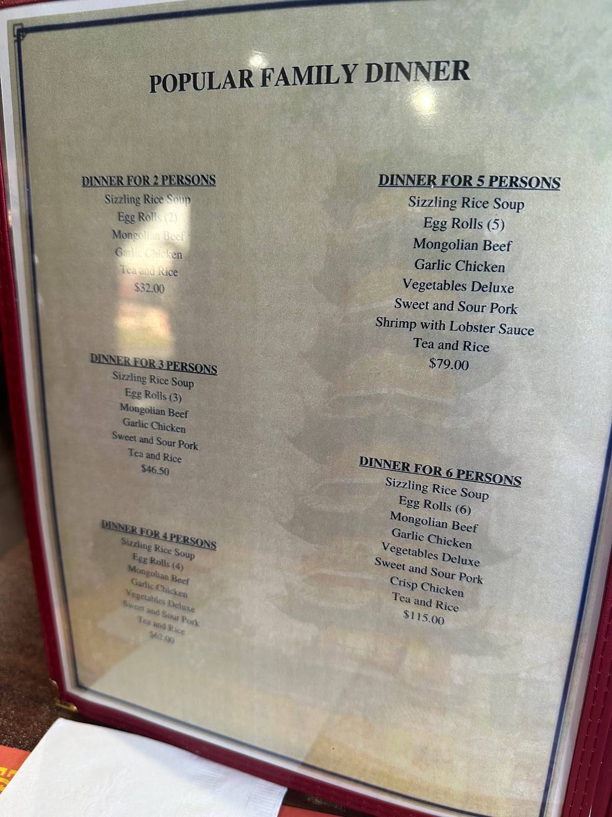Menu at Shanghai Chinese Restaurant, Milan