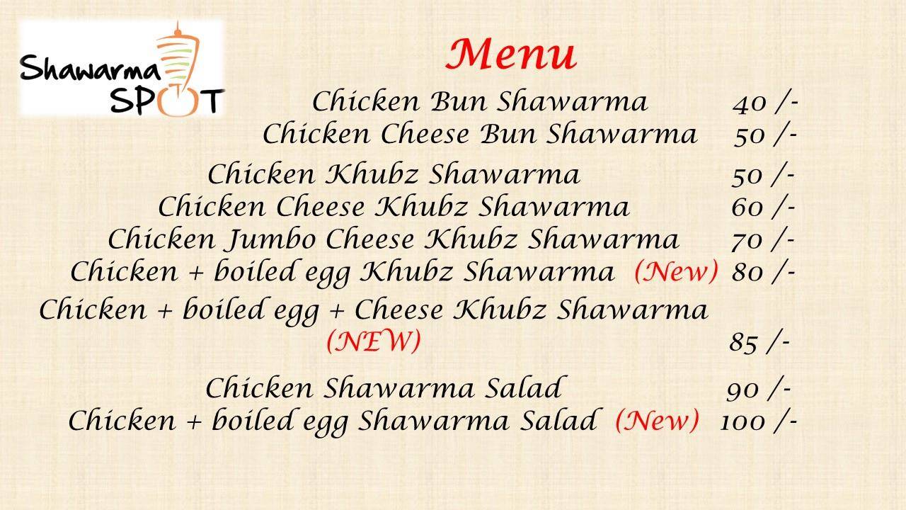 Menu at Shawarma Spot, Thane, Sai Sadan Bunglow