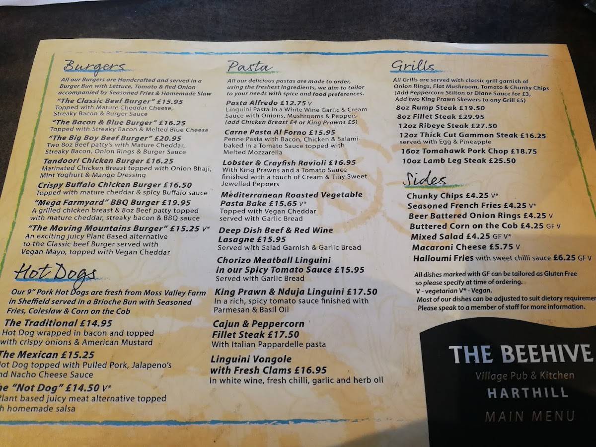 Menu at The Beehive pub & bar, Sheffield, 16 Union St