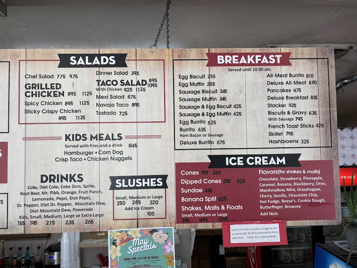 Menu at Shelle's restaurant, Gunnison