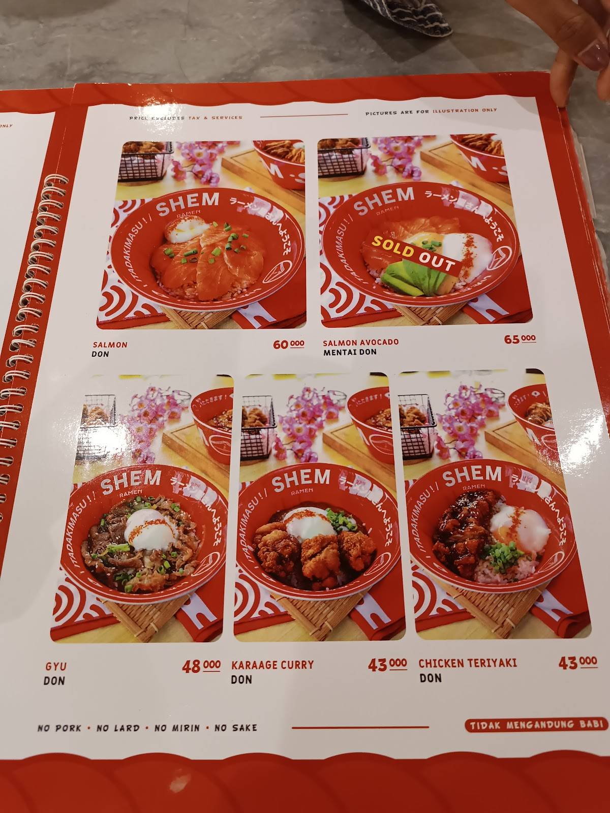 Menu at Shem Sushi restaurant, Balikpapan