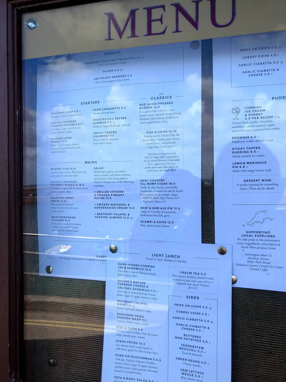 Menu at Ship Inn, Mousehole pub & bar, Penzance