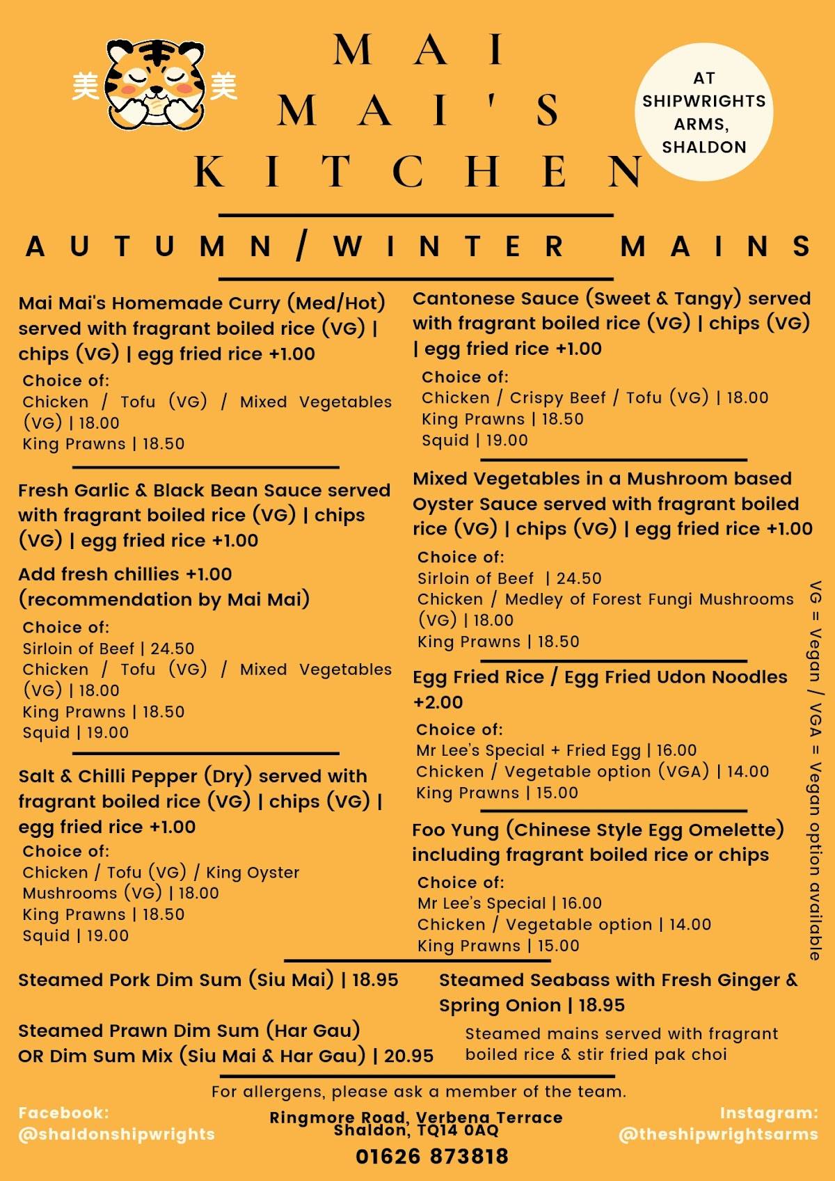 Menu at Shipwrights Arms restaurant, Teignmouth