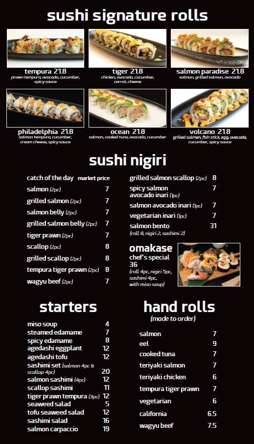Menu at Shizen sushi & more restaurant, Bondi Junction