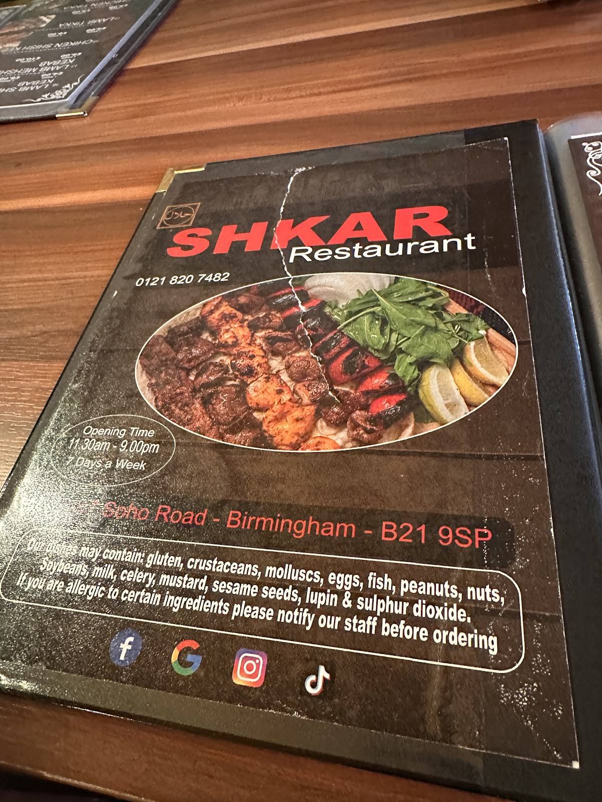 Menu at Shkar Restaurant, Birmingham