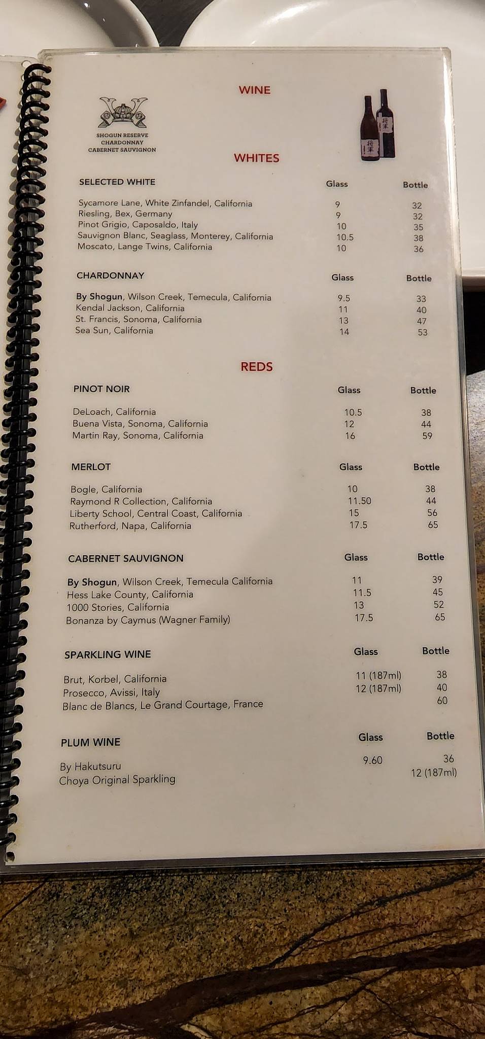 Menu at Shogun Restaurant, Temecula