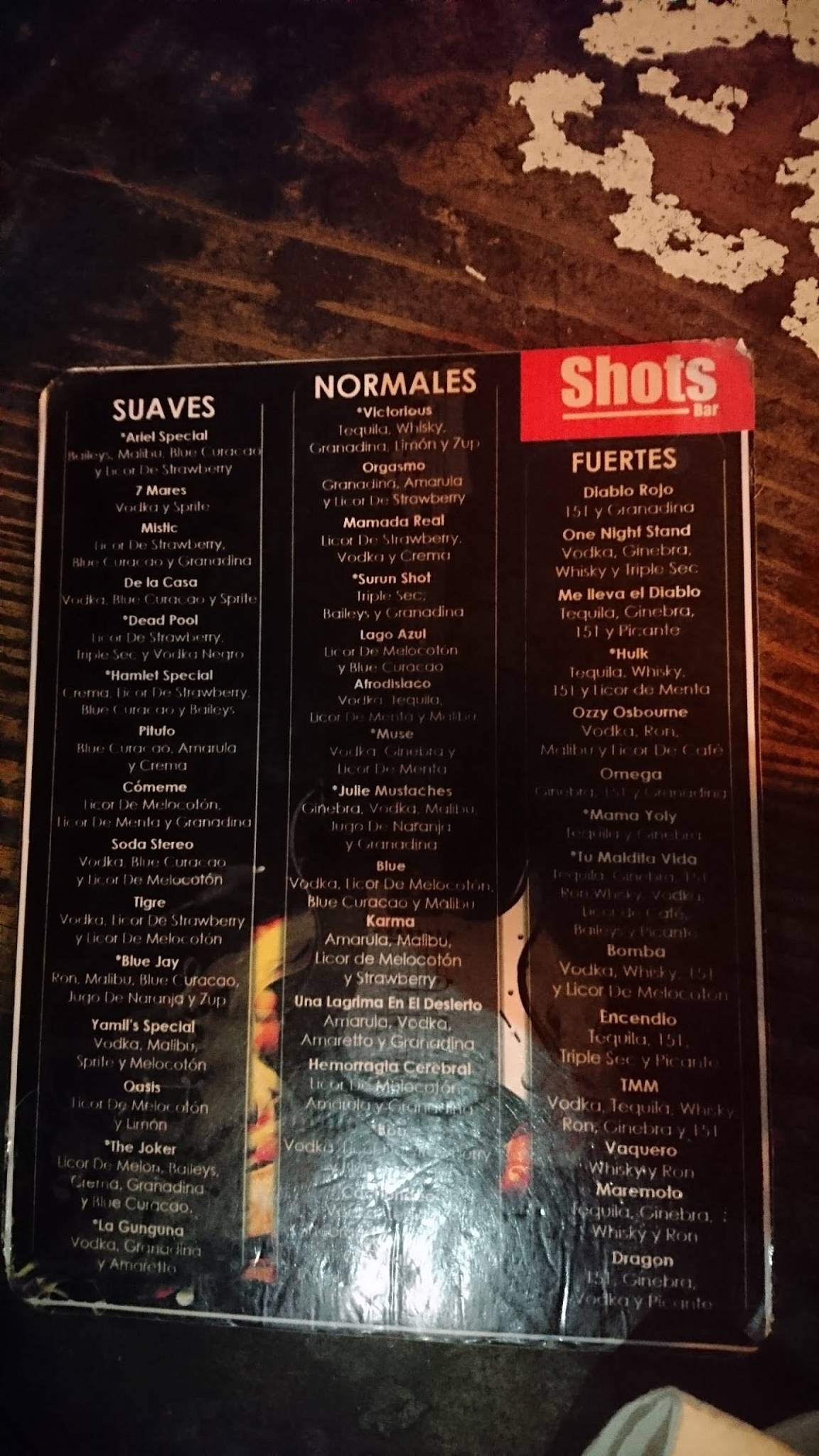 Menu at Shots Bar, Santo Domingo, Av Ing Roberto Pastoriza 202