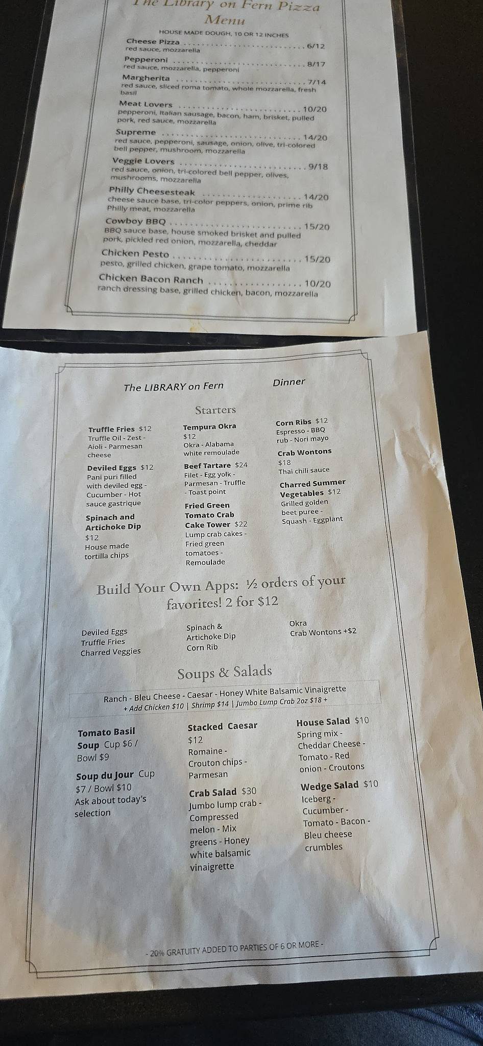 Menu at The Library On Fern pub & bar, Shreveport