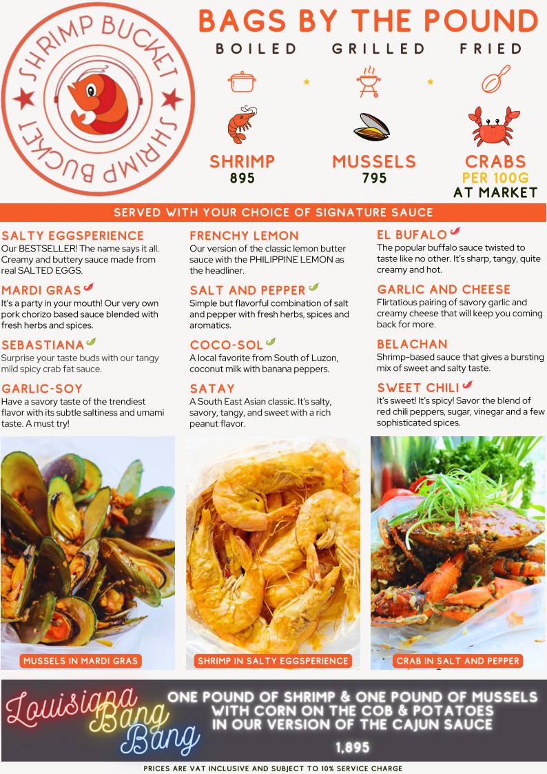 Menu at Shrimp Bucket BGC restaurant, Taguig, The Grand Hamptons Tower 1