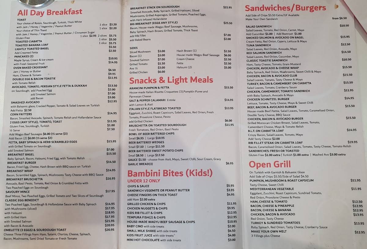 Menu at Siena Cafe & Bar, Carindale, 1151 Creek Rd