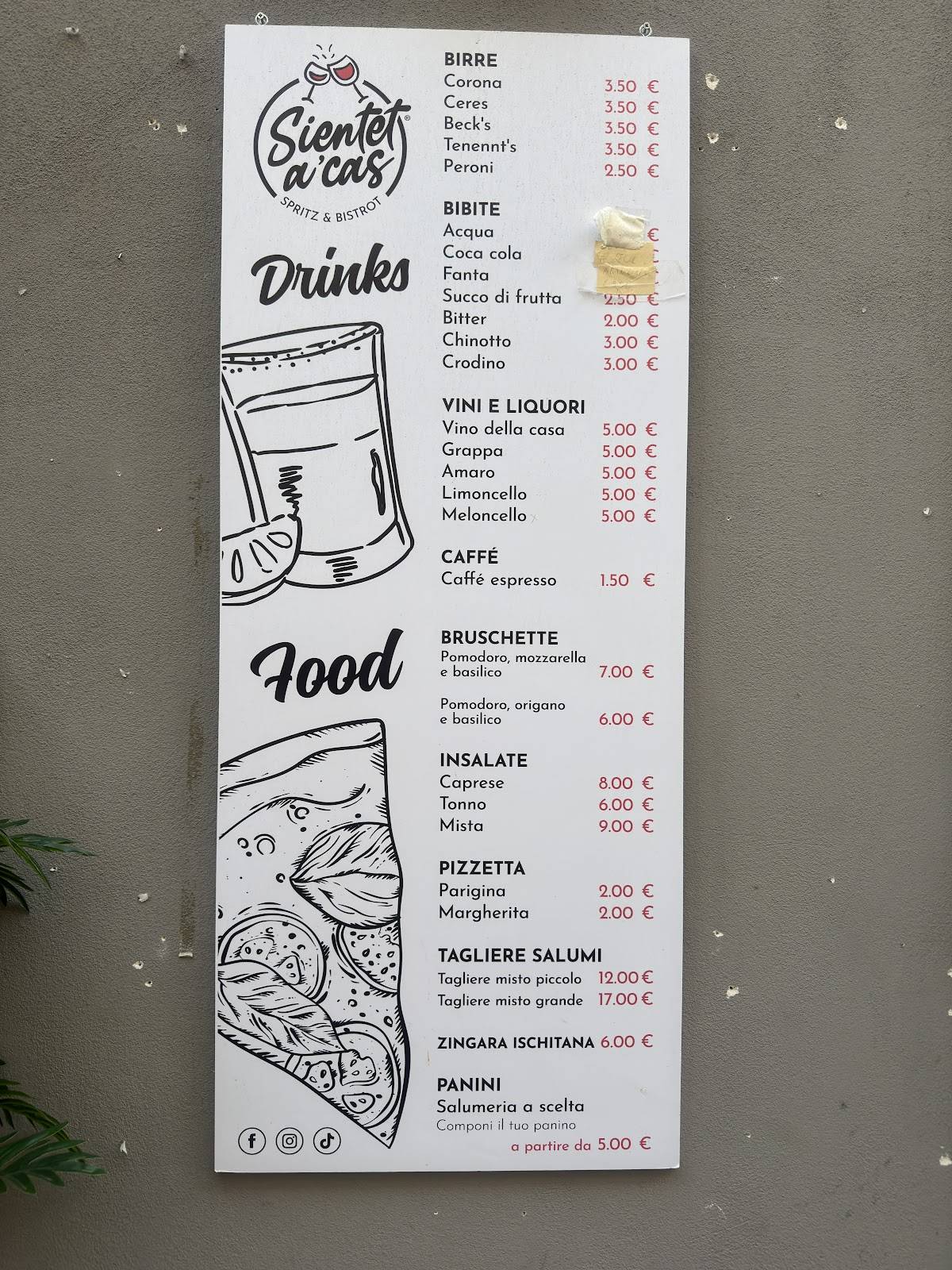 Menu at Sientet a’cas restaurant, Naples
