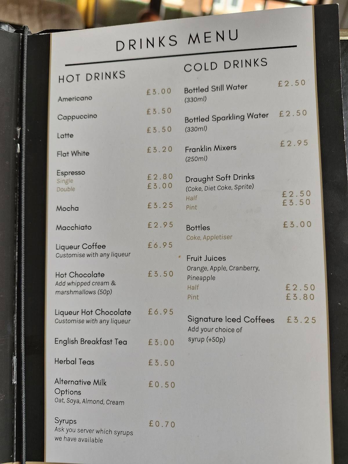 Menu at Signature Lounge restaurant, Whitley Bay