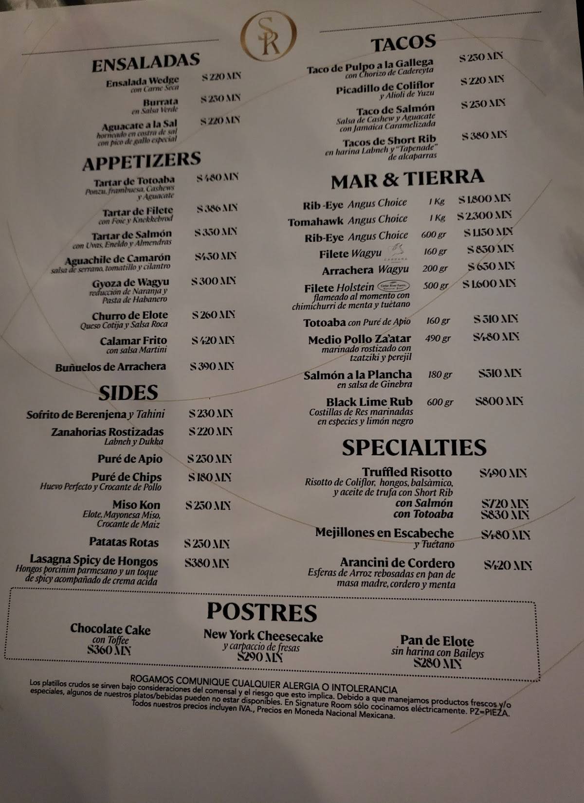 Menu at Signature Room Restaurant Bar & Famous Rooftop, San Pedro Garza ...