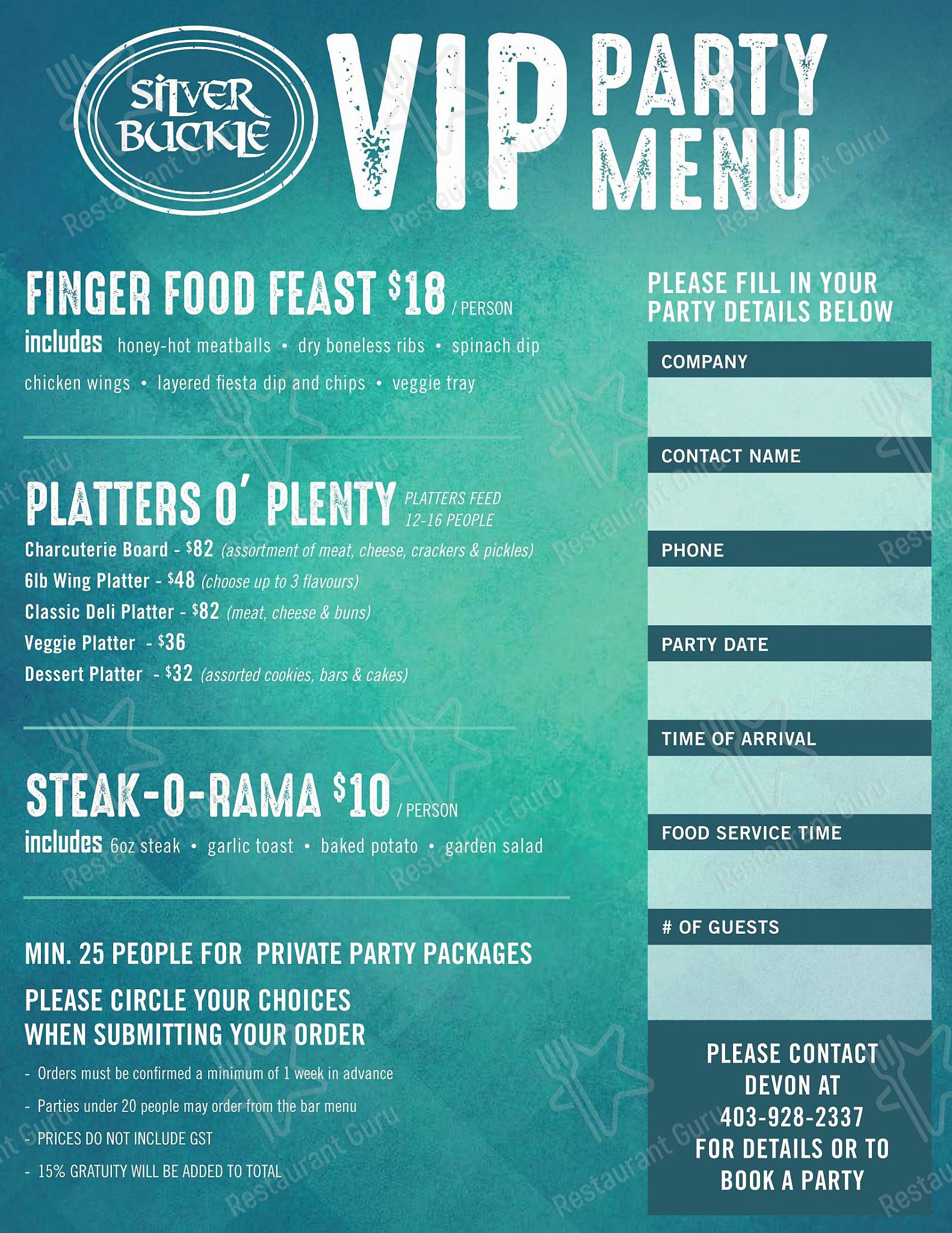 Menu at Silver Buckle Sports Bar, Medicine Hat