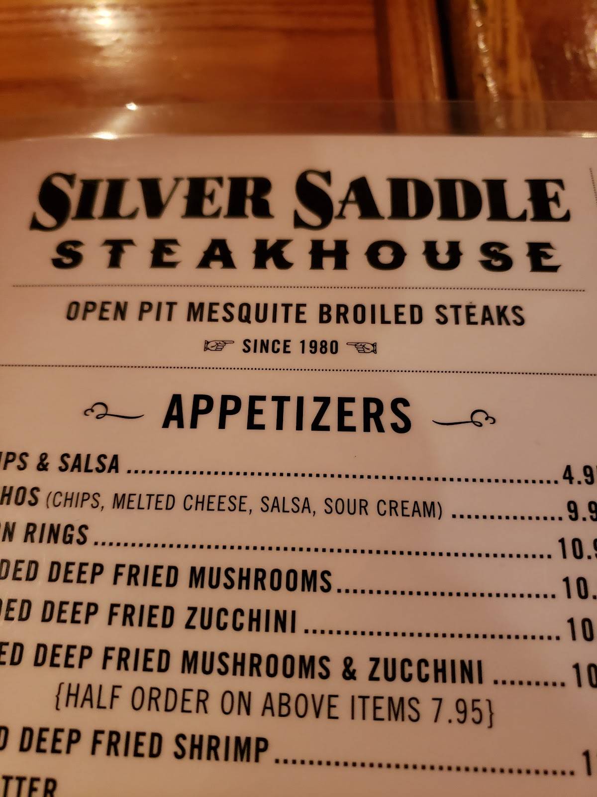 Menu at Silver Saddle Steakhouse, Tucson