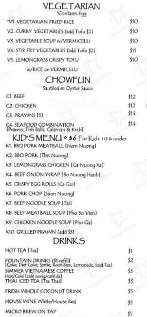 Menu at Simmer Vietnamese Kitchen restaurant, Petaluma