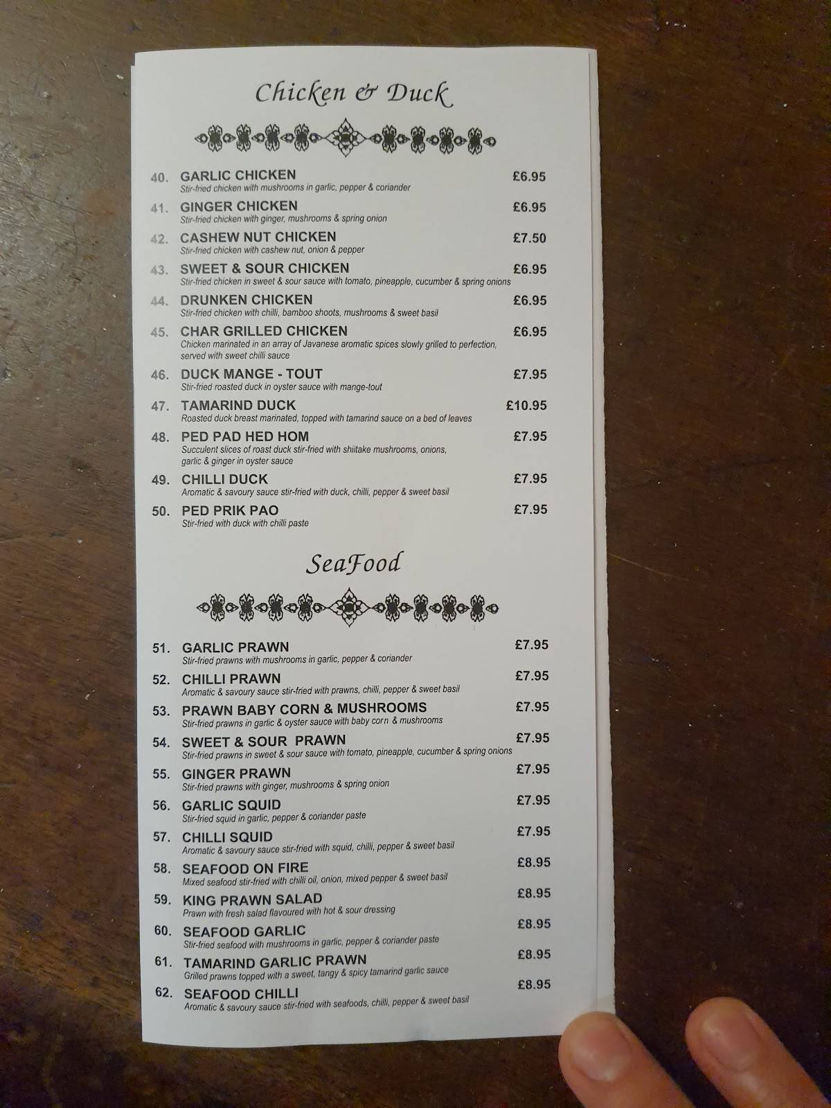 Menu at Sing Tong Thai restaurant, Diss