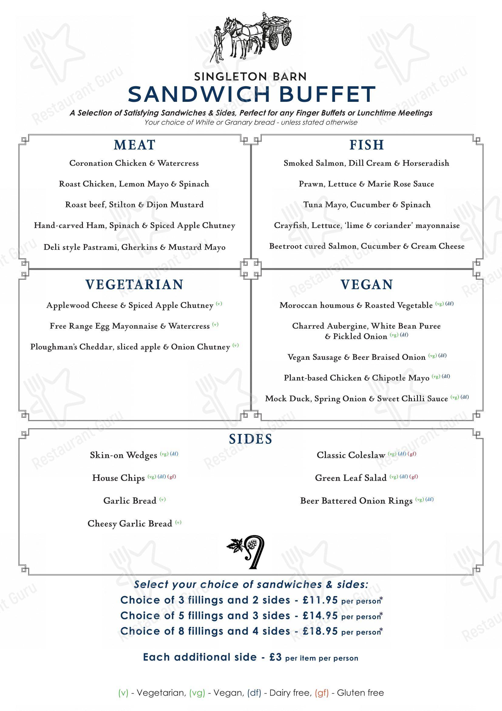 Menu at Singleton Barn, Ashford