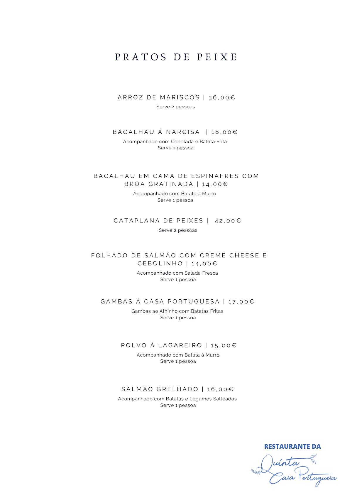 Menu em Adega restaurante, Sintra