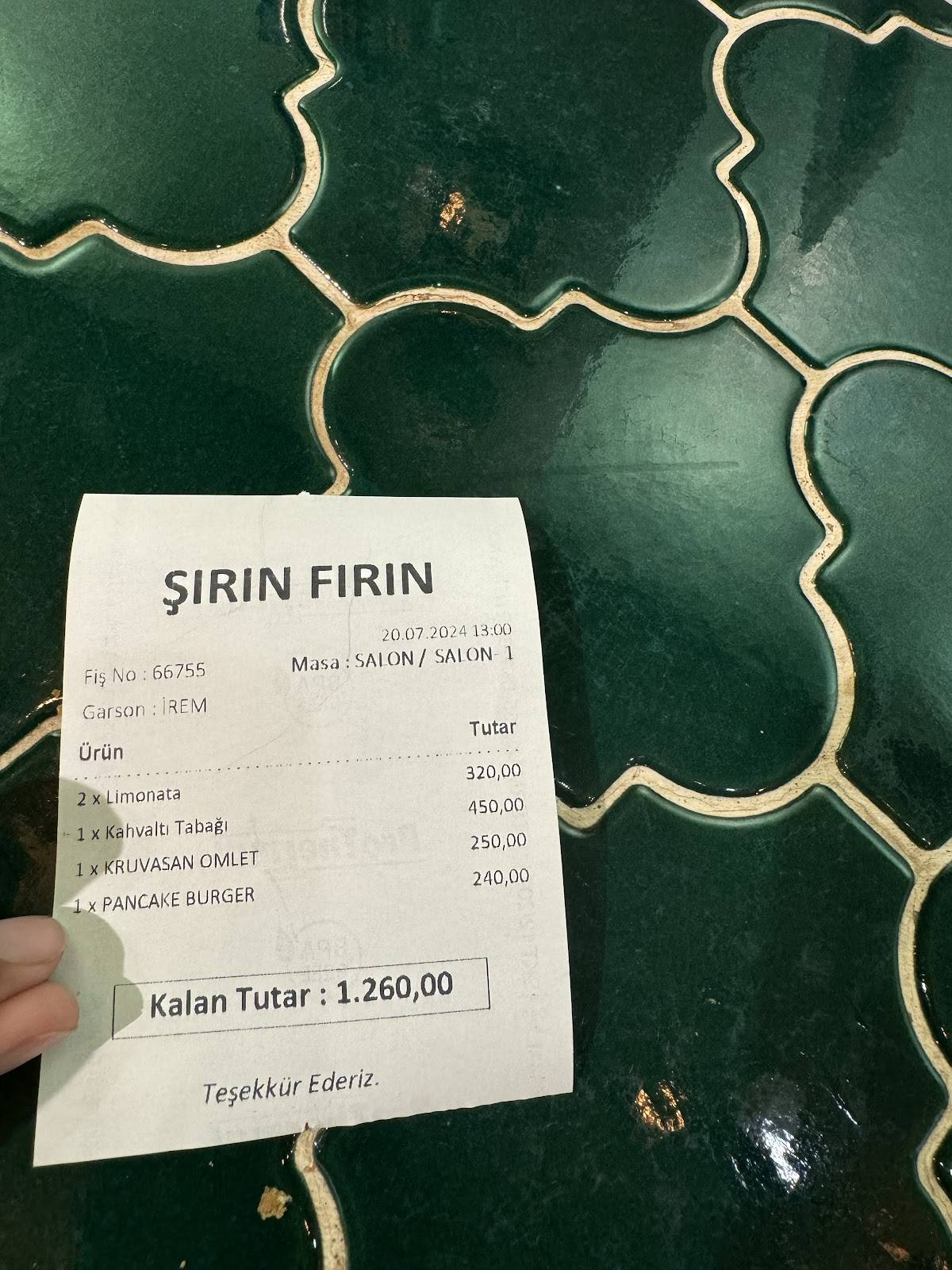 Menu at Sirin Firin Bakery, Istanbul, Büyük Hendek Cd. No:16/A