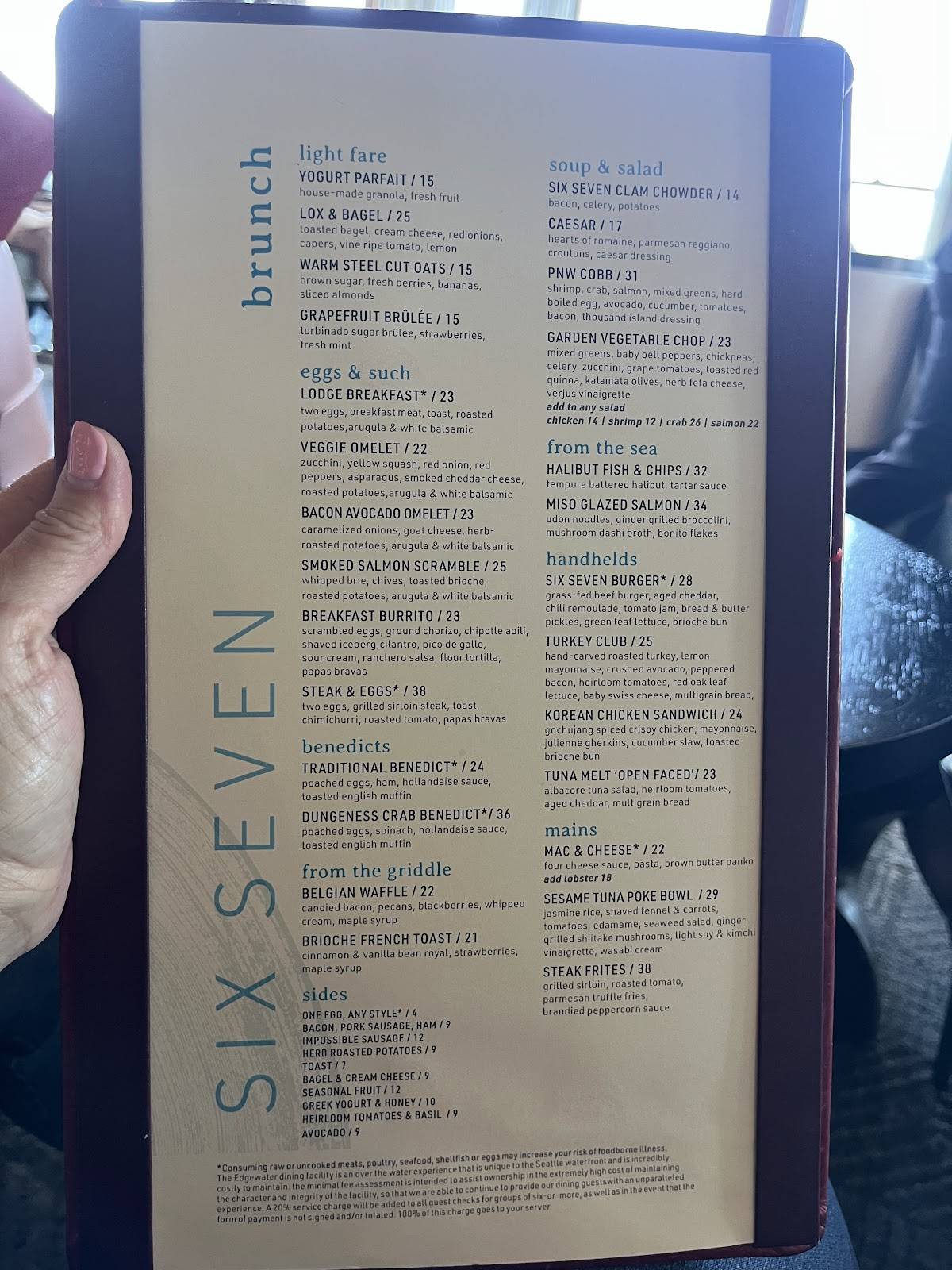 Menu at Six Seven Restaurant, Seattle