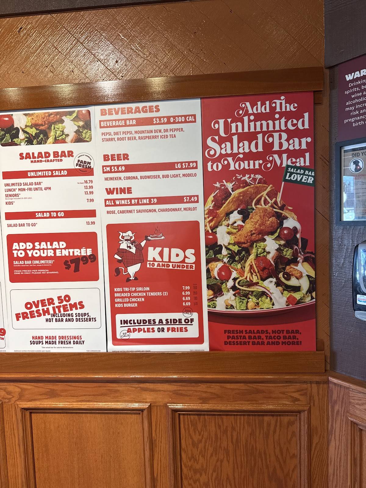 Menu at Sizzler steakhouse, Grants Pass