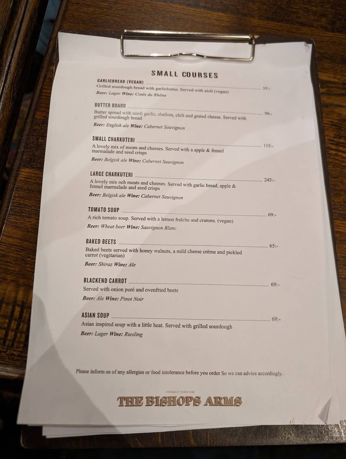 Menu at The Bishops Arms - Skellefteå restaurant, Skellefteå