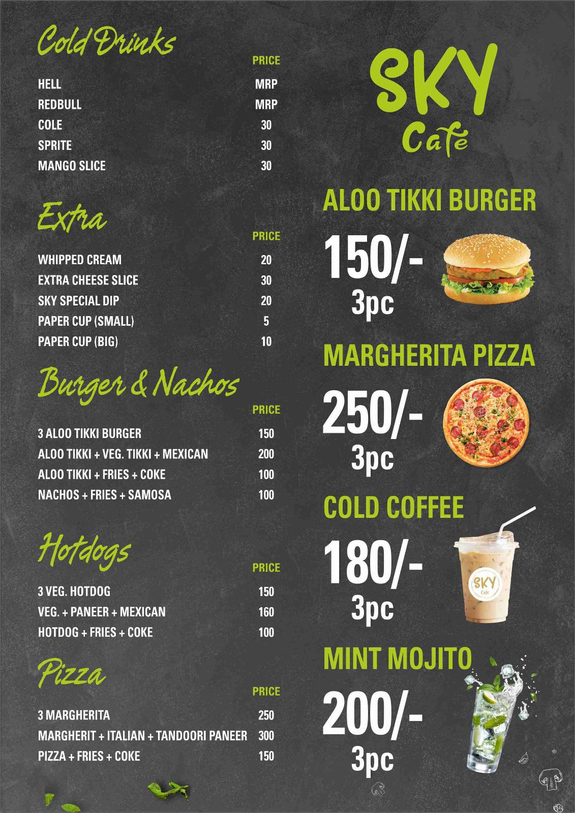 Menu at Sky Cafe, Kalol