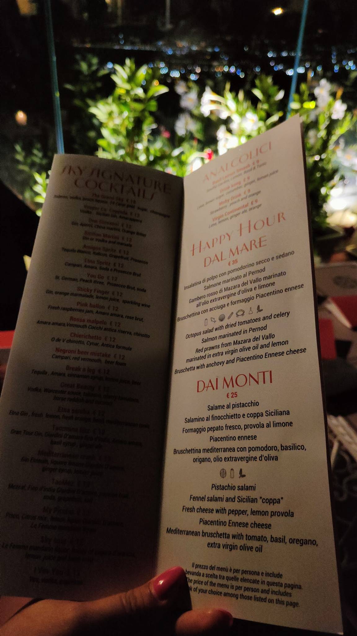Menu da Sky Rooftop Bar & Restaurant Taormina, Taormina