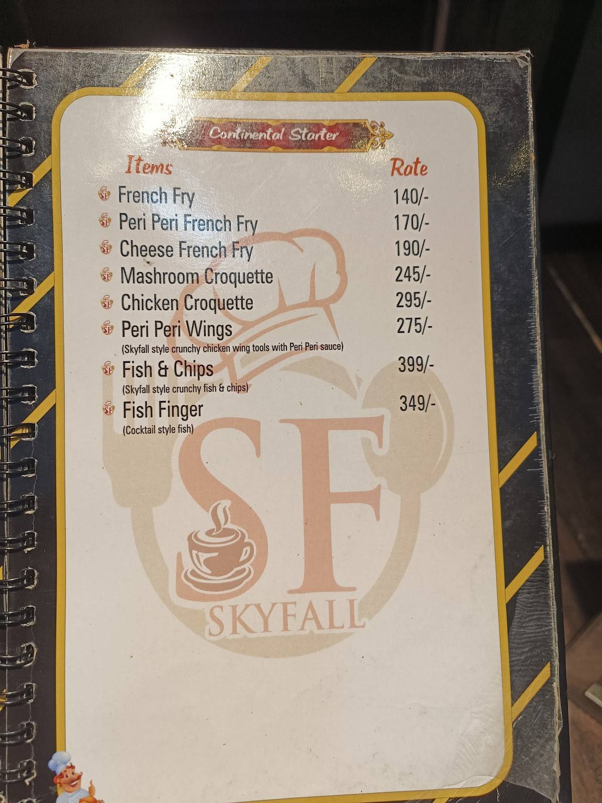 Menu at Skyfall rooftop restaurant, Patna