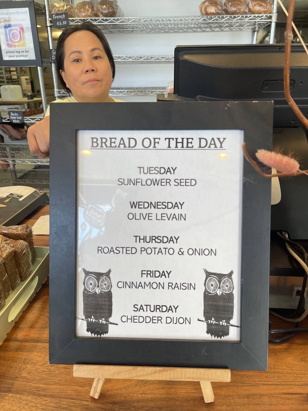 Menu at Sleepy Owl Bread restaurant, Winnipeg