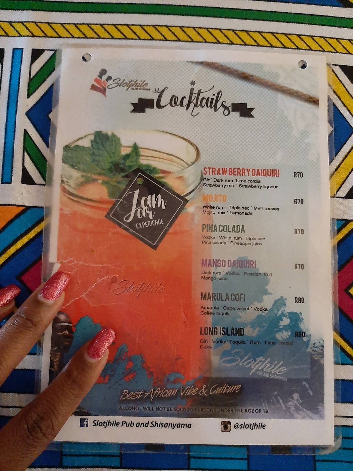 Menu at Slotjhile Pub & Shisanyama, Tembisa