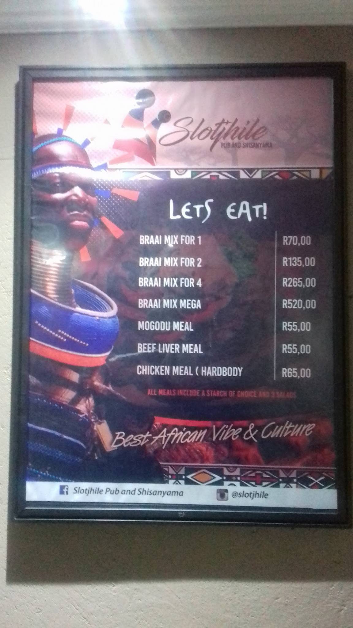 Menu at Slotjhile Pub & Shisanyama, Tembisa
