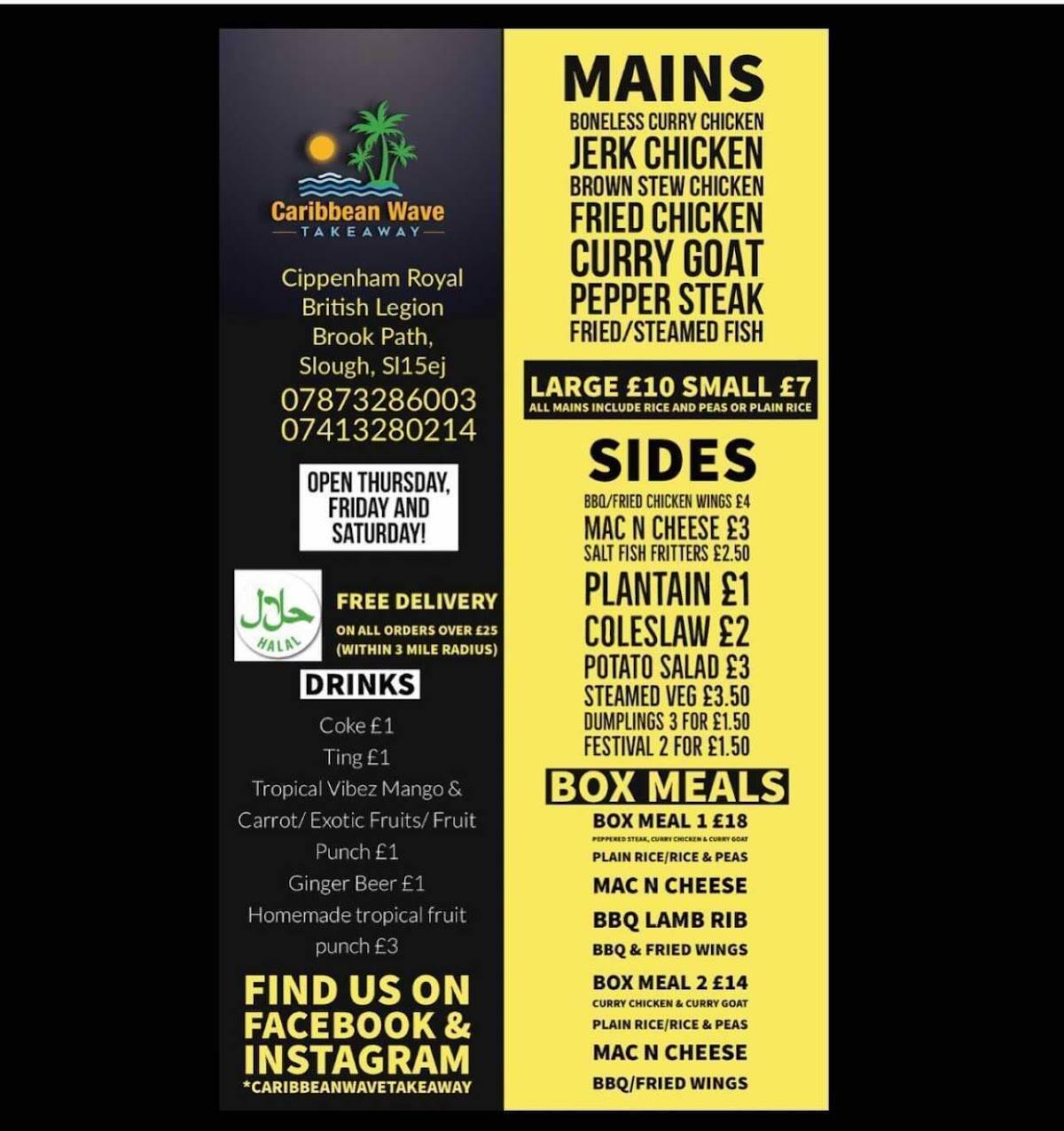 Menu at Caribbean Wave Takeaway restaurant, Slough