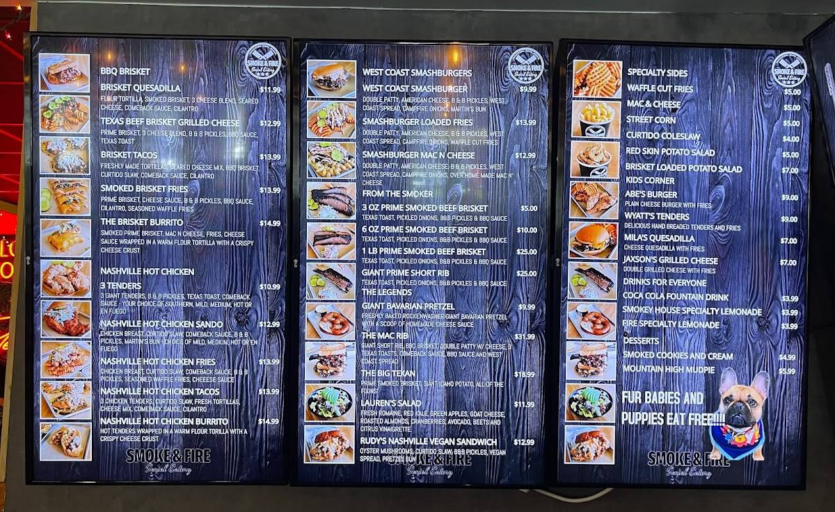 Menu at Smoke and Fire Social Eatery BBQ, Riverside