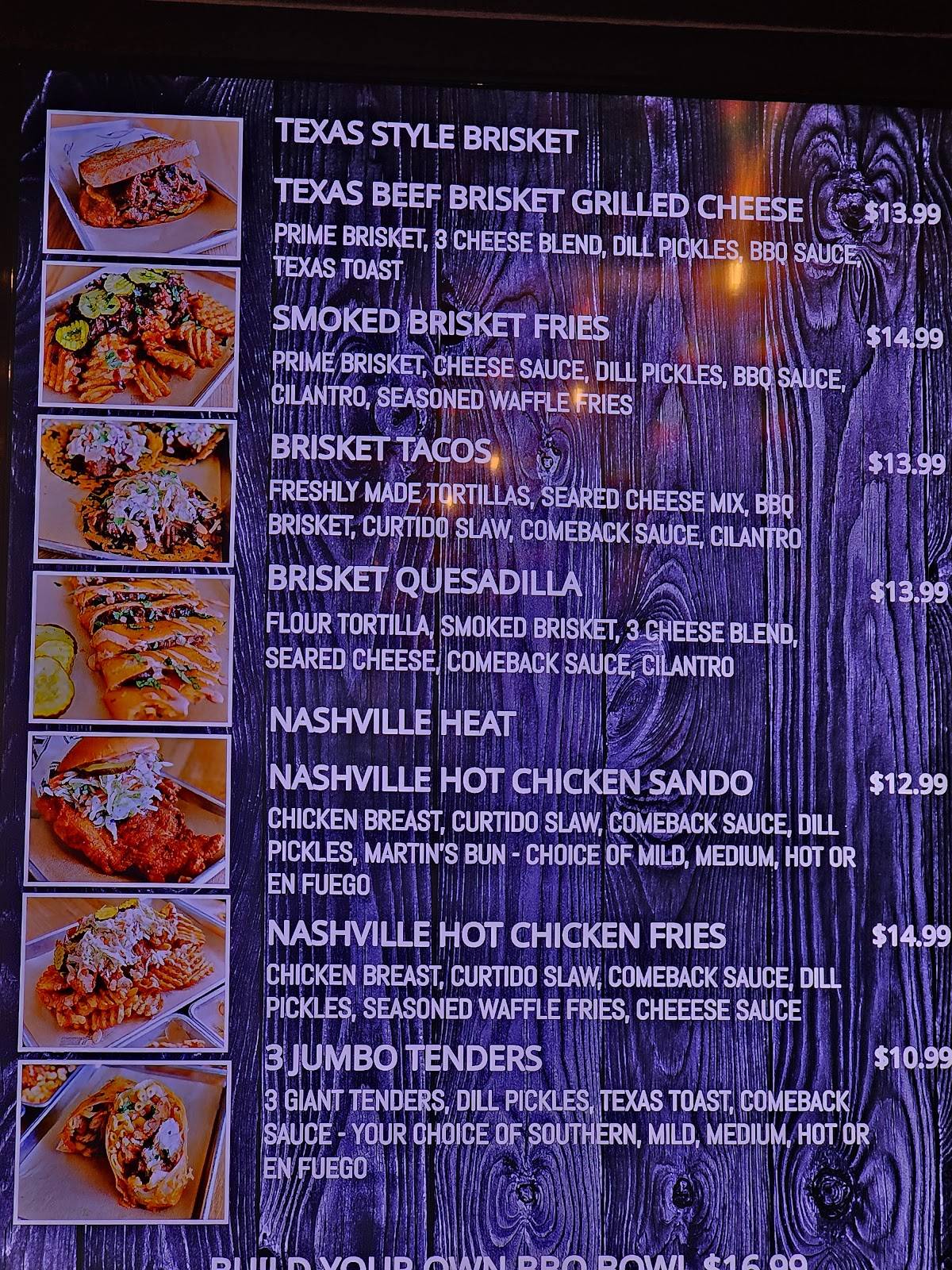 Menu at Smoke and Fire Social Eatery BBQ, Riverside