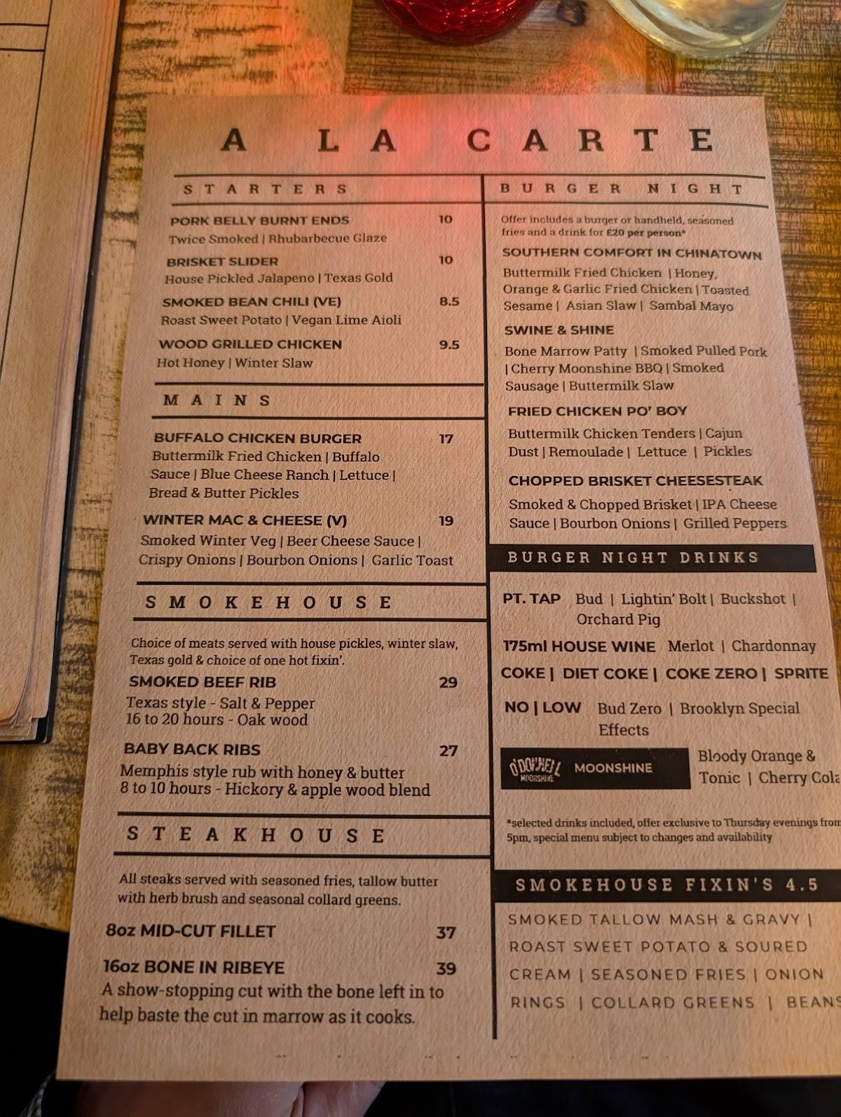 Menu at Smoke & Rye restaurant, Stone