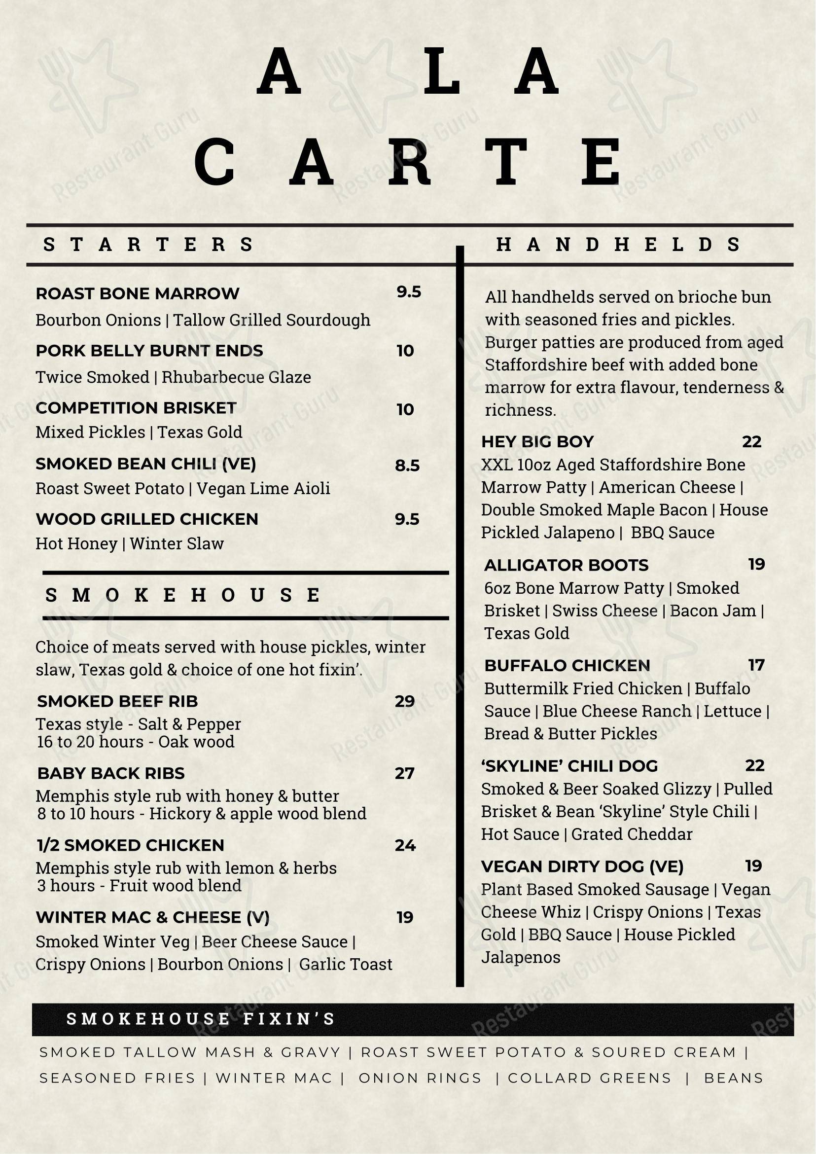 Menu at Smoke & Rye restaurant, Stone